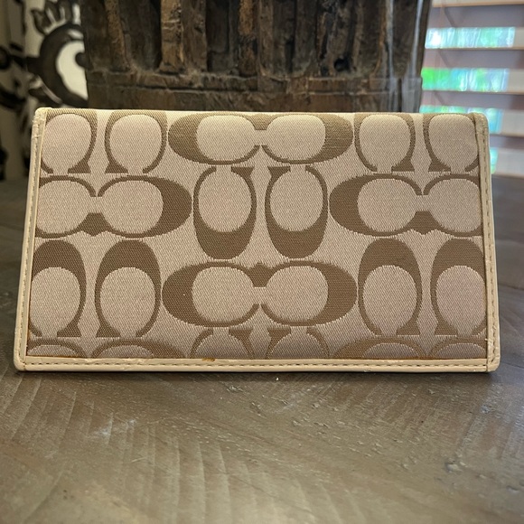 Coach | Accessories | Coach Signature Canvas Leather Checkbook Cover ...